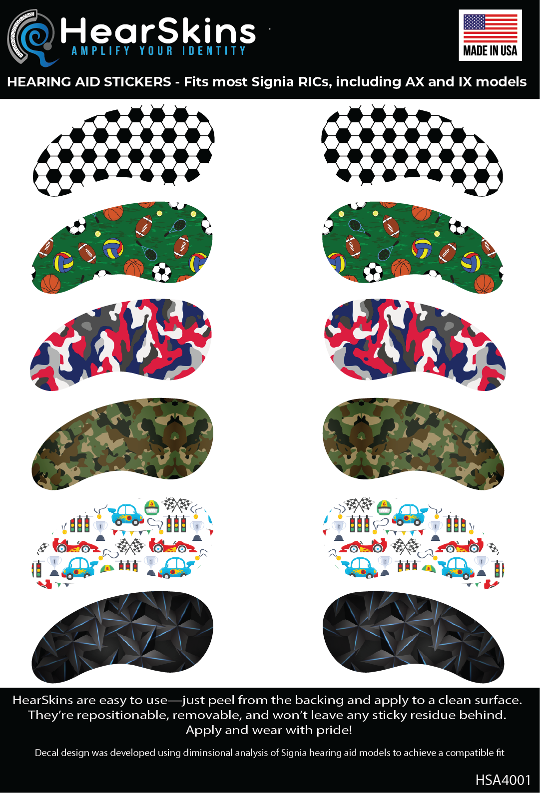 Signia Sports + Rugged Design Sticker Sheets for Hearing Aids ...